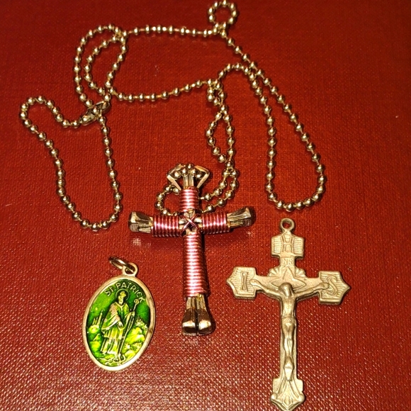 Vintage | Jewelry | Vintage Cross Necklace St Patrick Metal And Cross ...